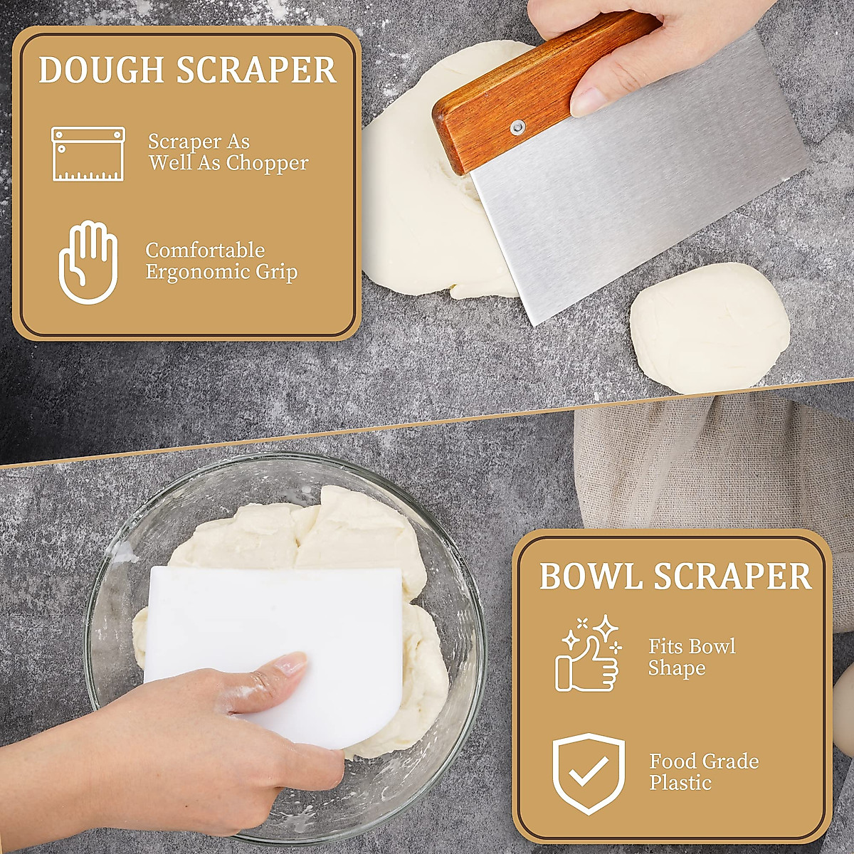 Nature's Loaf Banneton Bread Proofing Basket Set | 2 Oval Baskets with Sourdough Bread Baking Supplies - Complete Kit Including Proofing Baskets, Danish Whisk, Bowl Scraper, Dough Scraper, Bread Lame