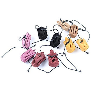 Mythrojan Suede Drawstring Pouches LARP Suede Medieval Trinket Bag Set of 2 Brown