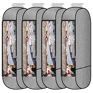 Garment Bags for Hanging Clothes,Chakera Large Breathable Garment Bag for Closet Storage with 10”Gusseted,Clear Clothing Storage Garment Cover for Dress Sweater with Double Zipper,Grey