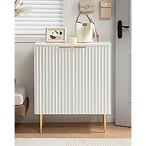 SICOTAS Fluted White Storage Cabinet, Wood Sideboard Buffet Cabinet with Spray-Painted Finish, Multifunctional Console Table with Storage Credenza Accent Cabinet for Living Room, Dining Room, Hallway