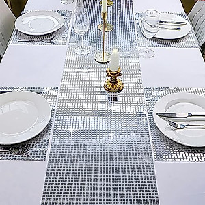 Snowkingdom 13 x 72 Inches Glitter Disco Party Table Runner Mirror Silver Table Runner Retro 70s 80s Theme Disco Ball Party Table Decorations Birthday Bachelorette Dance Party Supplies