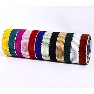 SANARA Indian Traditional Bollywood Gorgeous 84 pcs 12 color Velvet Bangle Box Set Women Wedding Wear Bangle Set (2.6)