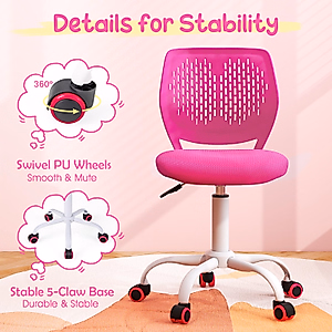 HONEY JOY Kids Desk Chair, Children Study Chair w/Adjustable Height, Low Back, Swivel Rolling Mesh Task Student Chair, Kids Computer Chair for Teens Girls Boys Home/School/Office (Rose)