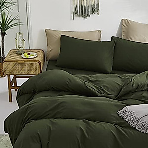 Luxlovery Army Green Comforter Set Queen Olive Green Bedding Comforter Set Full Dark Blackish Green Minimalist Bedding Set Soft Breathable Blanket Quilts Modern Boho Green Comforter Set