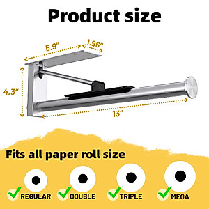 Upgraded Kitchen Paper Towel Holder - One-Hand Tear Under Cabinet Stick-on Towel Rack for Hanging Paper - First Apartment Essentials Wall Mount Self Adhesive Stainless Steel Rack Fits