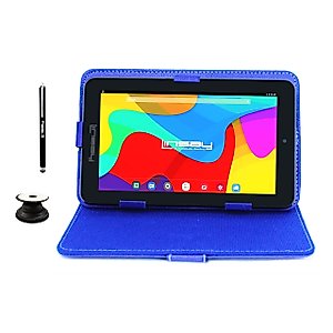 LINSAY 7" 2GB RAM 32GB Storage Android 12 Tablet with Blue Leather Case, Pop Holder and Pen Stylus