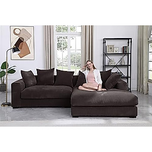 Oversized Two-Piece Right Facing Sectional Sofa Couches for Living Room, 109.75-Inch L Shaped Convertible Corduroy Upholstered Sofa&Couch with Left Chaise Daybed,Beige