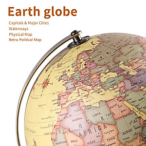 TTKTK Illuminated World Globe for Kids with Wooden Stand,Built in LED for Illuminated Night View Antique Globe for Home Décor and Office Desktop 8inch