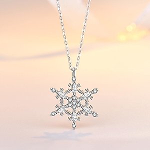 AOOF Snow Flower Necklace Women's S925 Pure Silver Simple Inlaid Diamond Horse Eye Stone Pendant Clavicle Chain Fashion Silver Chain Decoration Platinum