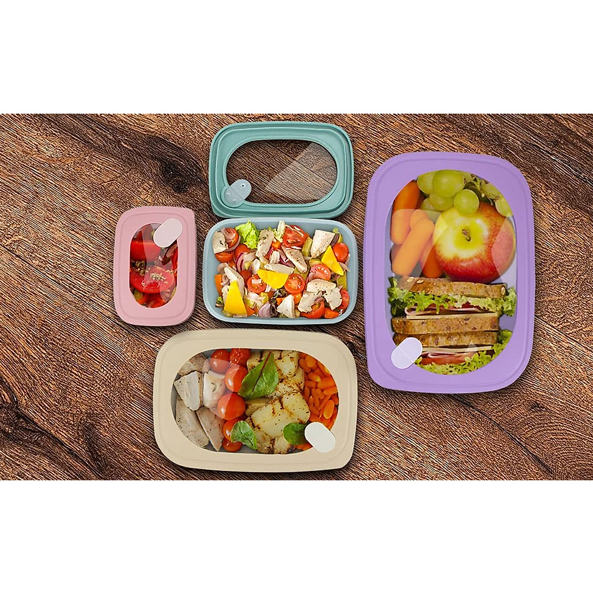 DONDON Food Containers Plastic Silicone With Lids Airtight for Lunch Box Rectangle Food Storage Container Set of 4 For fridge Freezer Colored