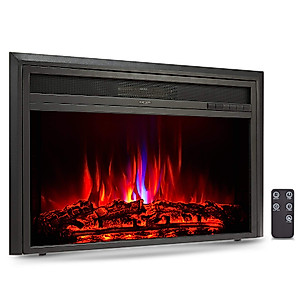 VONLUCE 32 Inch Embedded Space Heater, Recessed Electric Fireplace Insert with 750/1500W Heating Modes, 6 Flame Effects, Remote Control and Thermostat for TV Stands Mantels & Living Room, Black