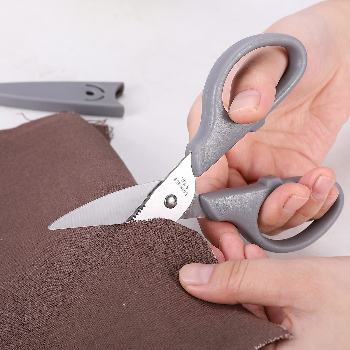 YOUGUOM 6in Multipurpose Scissors, Stainless Steel Sharp Basic Shears for Office Home Household Kitchen School Craft Supplies w/Protective Cover, Comfort Grip Grey