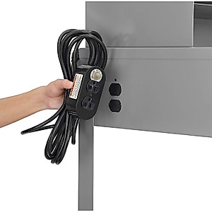 Global Industrial Flat Top Shop Desk w Pigeonhole Compartments & Electrical Outlets, 34-1/2"W x 30"D, Gray