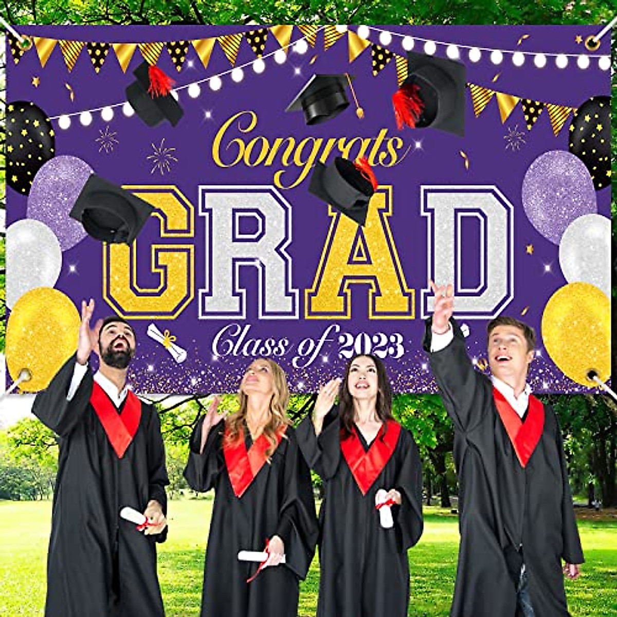 Aigybobo 2023 Graduation Party Decorations -78.7"x40" Graduation Banner, Class of 2023 Graduation Decorations Party Supplies, Gongrats Grad Photo Booth Props for Home Indoor & Outdoor (Purple)