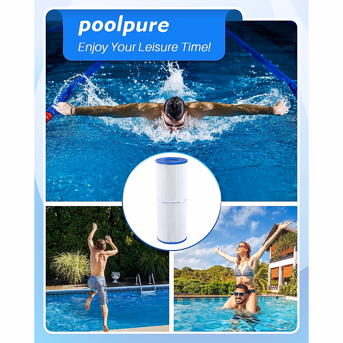 POOLPURE PLFPRB25-IN Hot Tub Filter Replace Unicel C-4326, Guardian 413-106, Filbur FC-2375, FC-2370, 3005845, 17-2327, 100586, 33521, 25392, 817-2500, 5X13 Drop in Spa Filter 2 Pack