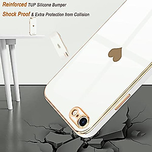 Teageo Case for iPhone SE 2022, SE 2020, iPhone 7 / 8, Phone Case for Women Girl Cute Love-Heart Luxury Bling Plating Soft Back Cover Camera Protection Bumper Silicone Shockproof Case, White