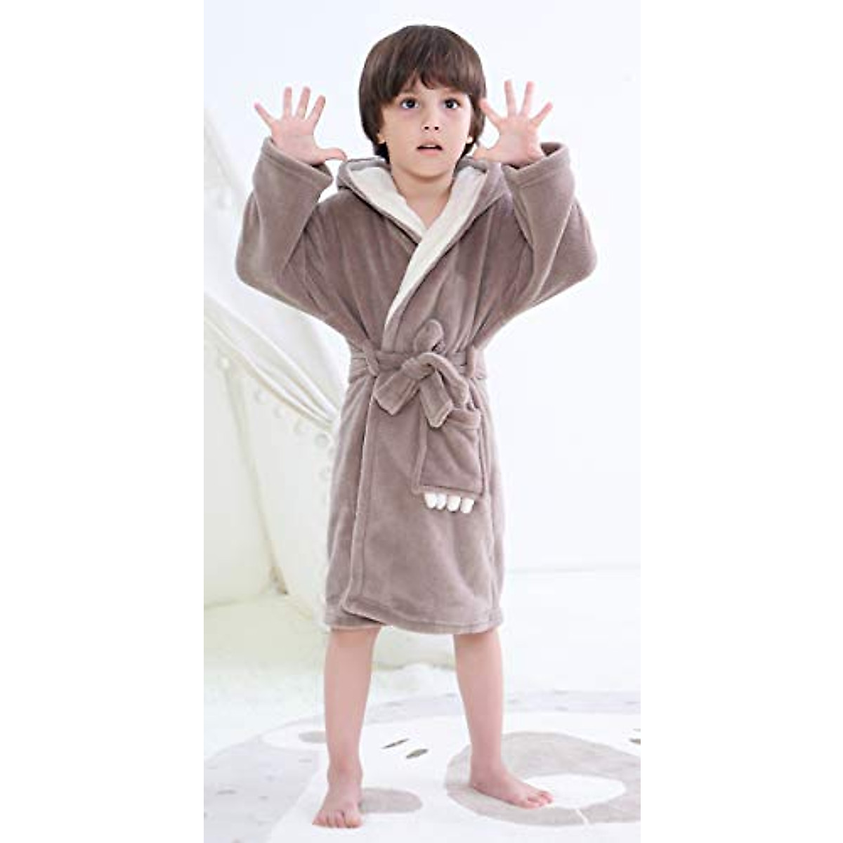 Baby Unisex Plush Animal Hooded Robe for Toddler Multicolored Sleepwear,Bear 3T