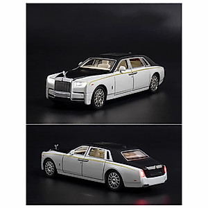 Toy Car Model White Rolls-Royce Phantom Alloy Collectible Pull Back Vehicles Diecast with Light and Sound