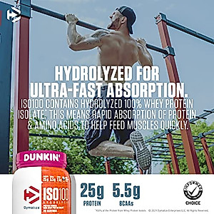 Dymatize ISO100 Hydrolyzed 100% Whey Isolate Protein Powder in Dunkin' Cappuccino Flavor, 25g Protein, 95mg Caffeine, 5.5g BCAAs, Gluten Free, Fast Absorbing, Easy Digesting, 21.5 Oz