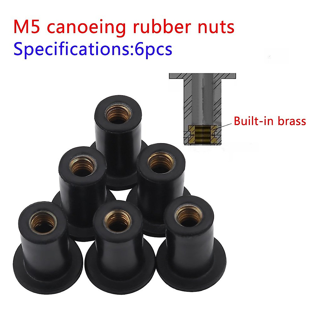 Dilwe Windshield Bolts, 6pc M5 Quality Rubber Well Nuts for Sealing Holes or Isolating Vibrations for Motorcycles Kayak Canoe Boats