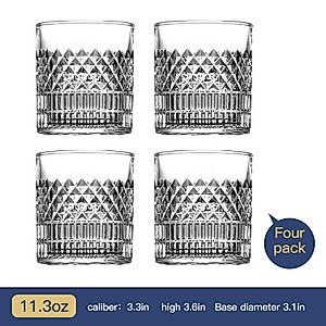 MSAAEX Whiskey Glasses Old Fashioned Whiskey Glass Barware for Scotch, Bourbon, Liquor and Cocktail Drinking for Men and Women - Set of 4
