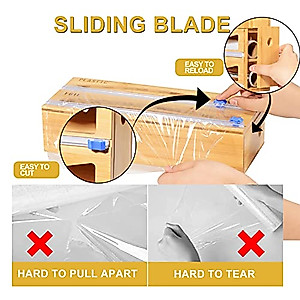 6 Slots Bamboo Wall mountable Ziplock Bag Storage Organizer and Foil & Plastic Wrap Dispenser with Cutter, for Kitchen Drawer, Counter Top, Pantry, Compatible with Gallon, Quart, Sandwich, Snack Bag