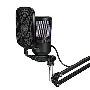 Asmuse Gaming PC USB Microphone, Podcast Condenser Mic with Boom Arm, Pop Filter,RGB Control, Mute Touch for Streaming,Online Chat, RGB Computer Mic for PS4/5 PC Gamer YouTube (Black+Boom Arm)