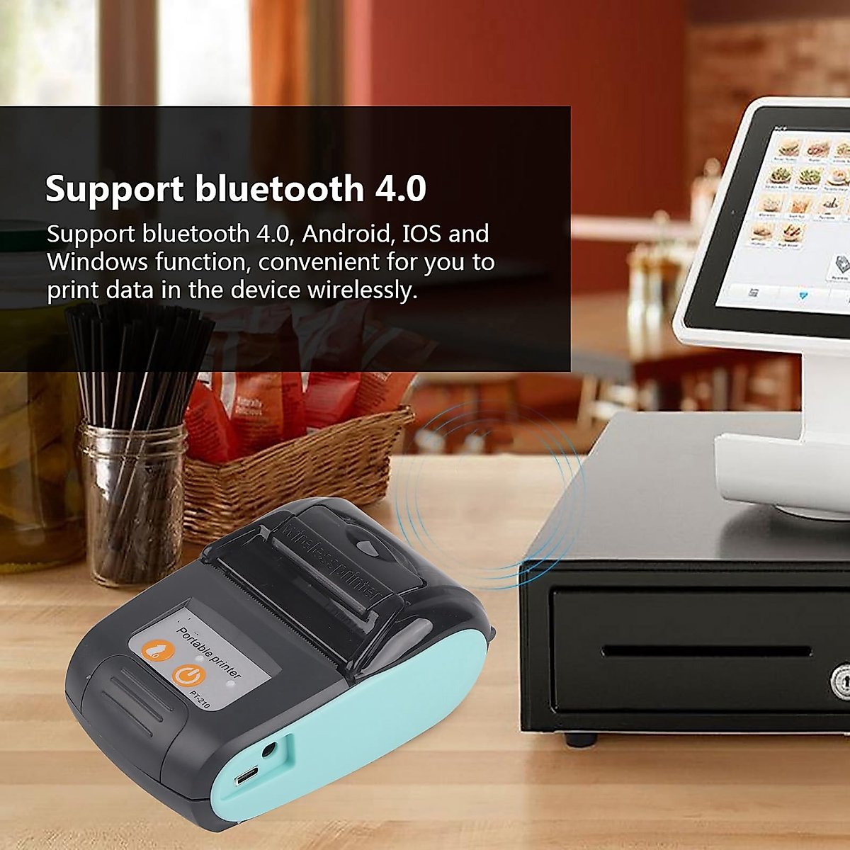 PT-210 Portable Receipt Printer, Bluetooth Thermal Printer, High Speed USB Thermal Printer Support Bluetooth 4.0, for Android, for iOS and for Windows (US Plug)