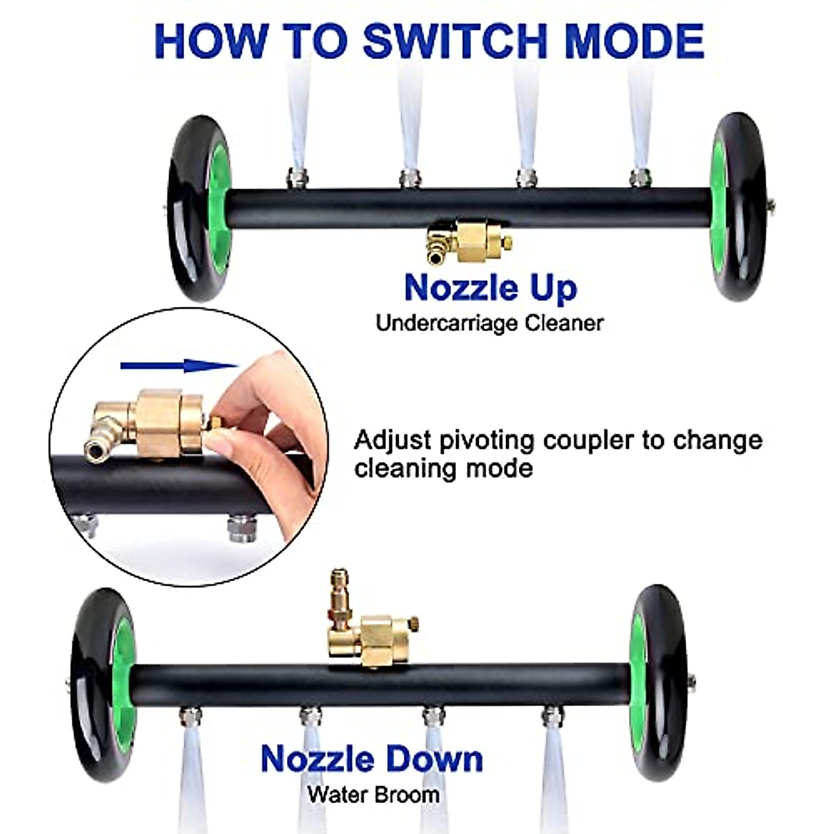 VIGRUE 4000PSI Pressure Washer Undercarriage Cleaner Water Broom, Undercarriage Pressure Washer Attachment, 16 Inch Pressure Washer Accessories with 3 Extension Wands, 4 Nozzles (Green)