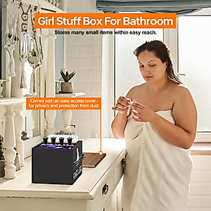 Tampon Holder For Bathroom, Tampon Storage Container,Feminine Product Organizer,Removable Organizer，Shark Week Wood Box With Lid, Tampon Organizer，Christmas Gifts for Mom and Female Friends (Black)