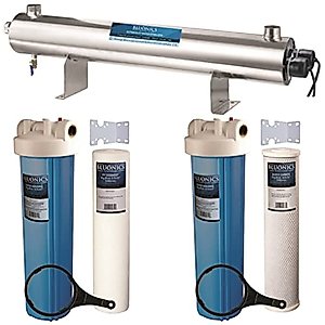 Bluonics 110W UV Water Ultraviolet Sterilizer 24GPM Plus Sediment and Carbon Well Water Purifier System Size 4.5" X 20" Filters for Large Home and Commercial