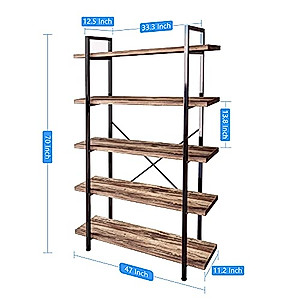45MinST 5-Tier Vintage Industrial Style Bookcase/Metal and Wood Bookshelf Furniture for Collection,Vintage Brown, 3/4/5 Tier (5-Tier)