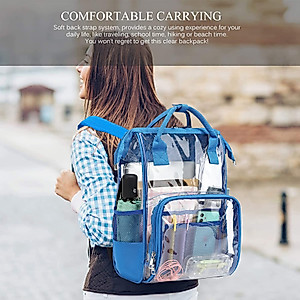 Yusudan Heavy Duty Clear Backpack for Men Women, School Bag Bookbag PVC Plastic Transparent Backpacks for Boys Girls (Blue)
