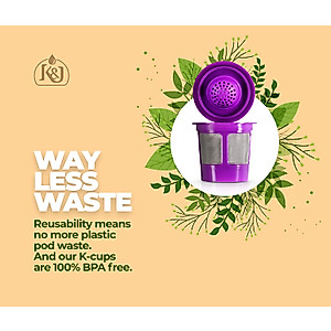 K&J Reusable Filter Cups Compatible with Keurig 1.0 K-Cups - Includes Freedom Clip for Compatibility With Keurig 2.0 Machines (4-Pack, Purple)