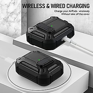 Youskin Airpod Pro Case Secure Lock Clip Case,Carbon Fiber Military Armor Series Full-Body Rugged Hard Shell Airpod Pro Case for Men Women with Keychain,Black