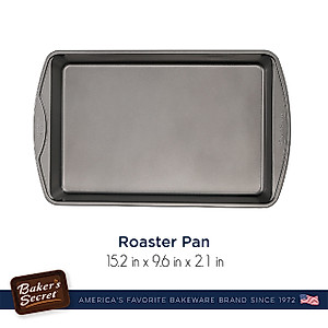 Baker's Secret Nonstick Roaster Pan 13"x9", Carbon Steel Oven Roasting Pan with Premium Food-Grade Coating, Non-stick Grill Pan, Cookware Accessories - Classic Collection