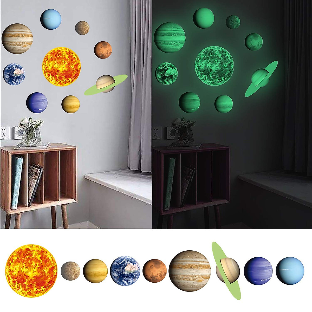 Glow in The Dark Stars and Planet Wall Stickers for Kids Bedroom Living Room 79pcs,9 Planets of Bright Solar System with 70pcs Stars