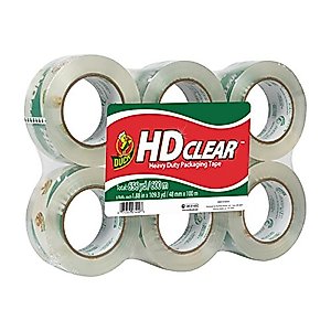 Duck HD Clear Heavy Duty Packing Tape, Extra Long 1.88” x 109 yards per Roll, 3" Core, 6 Rolls (299016)