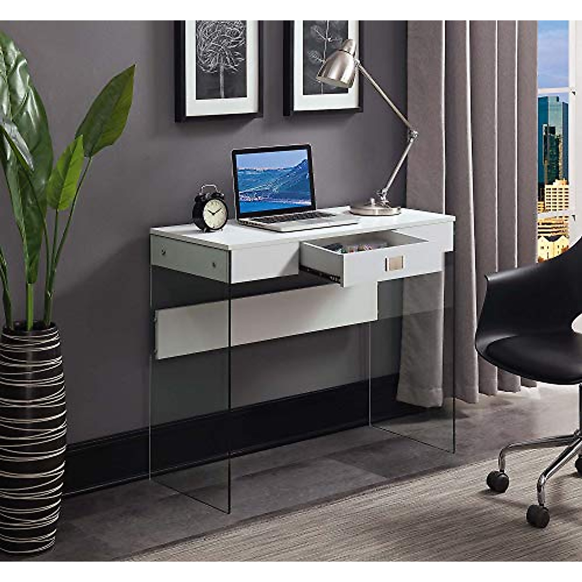 Convenience Concepts SoHo 1 Drawer Glass 36 inch Desk, White
