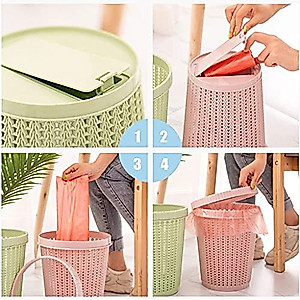 UWEL Hollow Trash Can Waste Bin with Built-in Trash Bag Storage Box Creative Wastebasket Garbage Bin Storage Basket Home Living Room Bedroom Kitchen Waste Debris Storage Garbage Bin Basket (Blue)