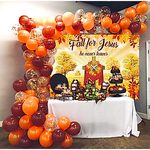 Fall for Jesus Backdrop Autumn Thanksgiving He Never Leaves Photography Background Maple Leaves Pumpkin Sunflower Friendsgiving Christian Religion Supplies Photo Banner (6x4ft(70x40inch))