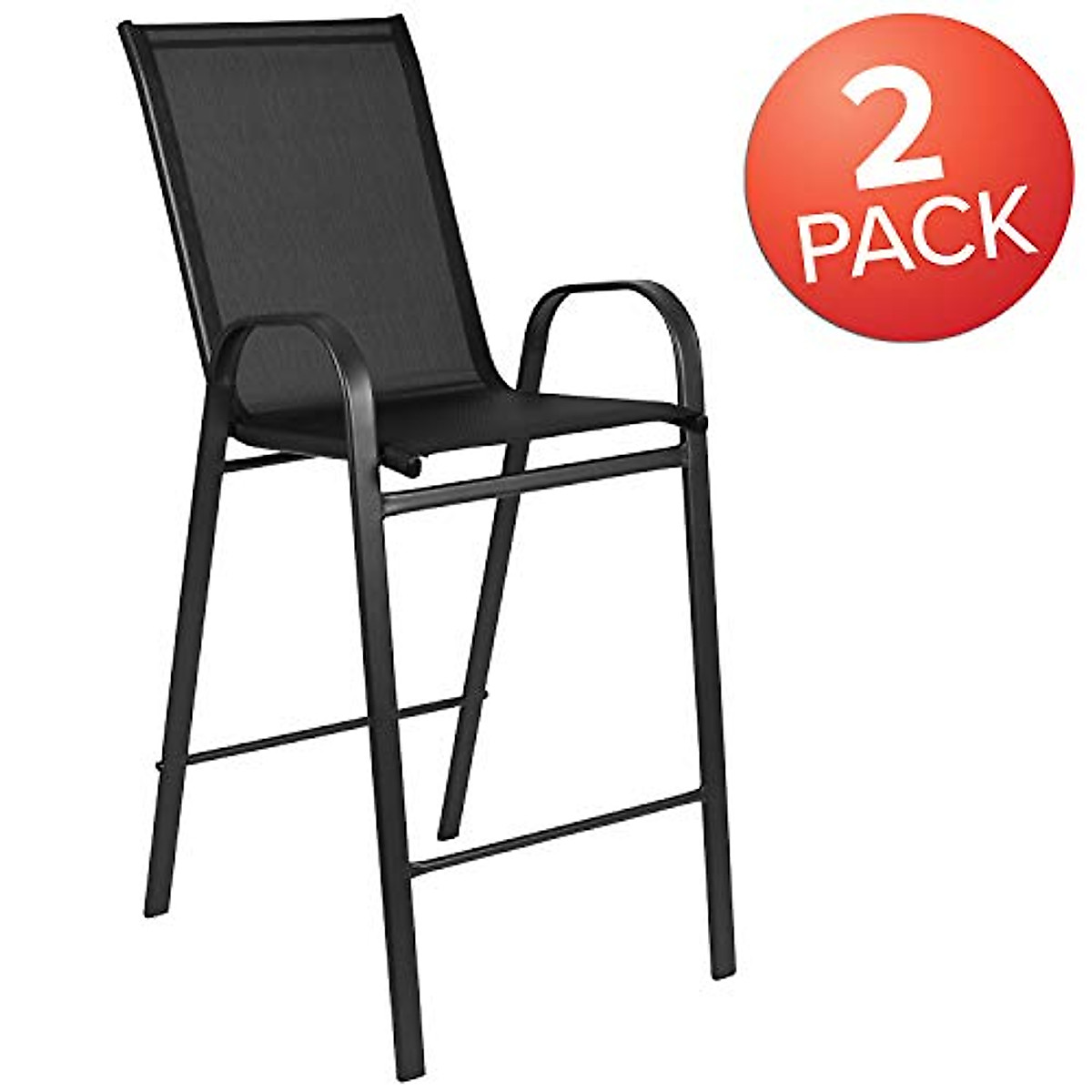 EMMA + OLIVER 2 Pack Brazos Series Black Outdoor Barstool with Flex Comfort Material and Metal Frame