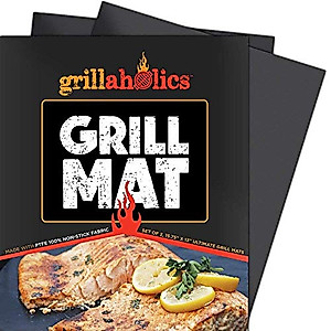 Grillaholics Grill Mat - Set of 2 Heavy Duty BBQ Grill Mats for Outdoor Grill - Non Stick, Reusable, and Easy to Clean - Lifetime Manufacturers Warranty