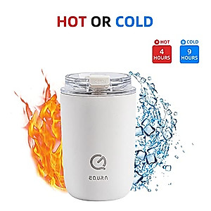 EQURA Coffee Mug with Straw, 9.5Oz Reusable Coffee Cup, 9 Hours Keeps Hot/Iced Beverage, Sweat Proof, Insulated Coffee Mug for Travel/Office/Camping (White)