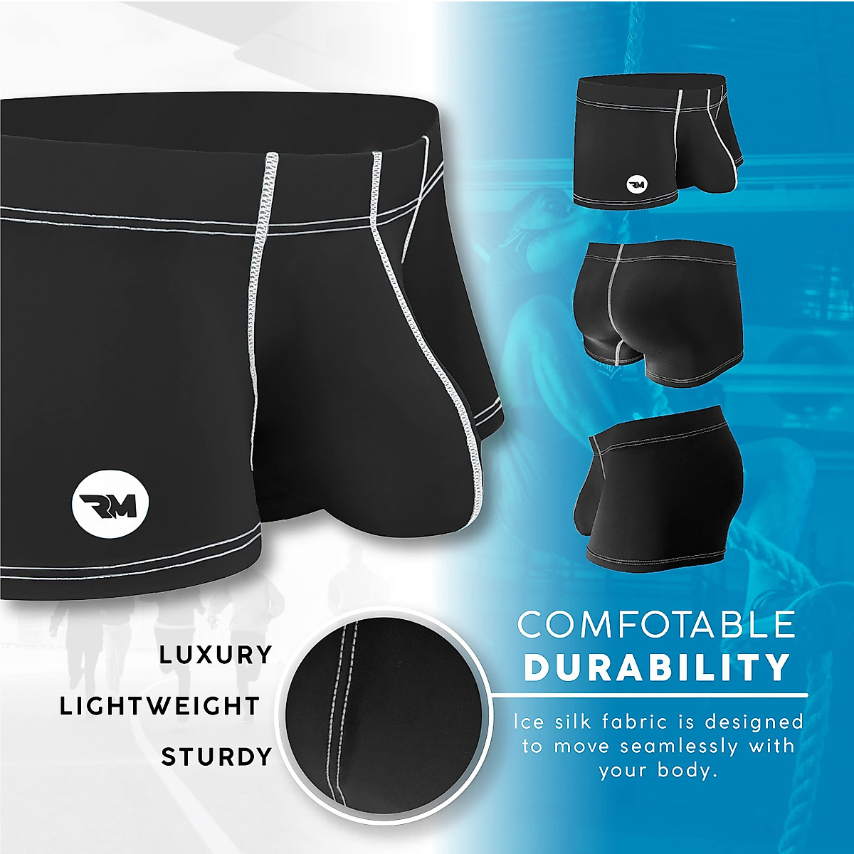 RM Real Men Bulge Enhancing Underwear - 1 Pack 3in Inseam - Mens Underwear Pouch Boxer Brief (Black w White Stitch) 2XL