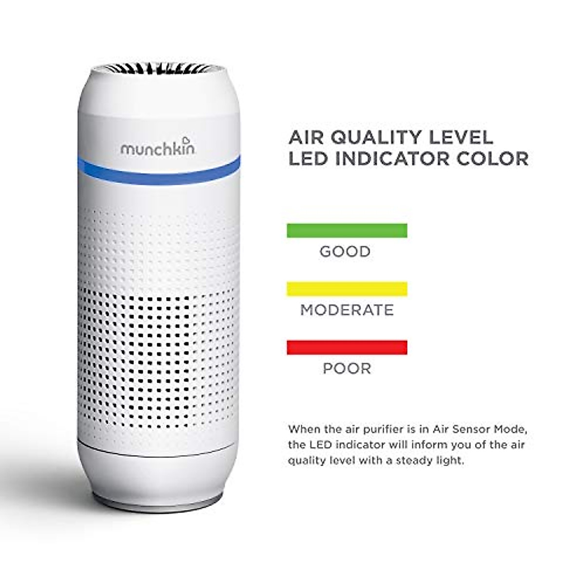 Munchkin® Portable Air Purifier, 4-Stage True HEPA Filtration System Eliminates 99.7% of Micro-Pollutants, White