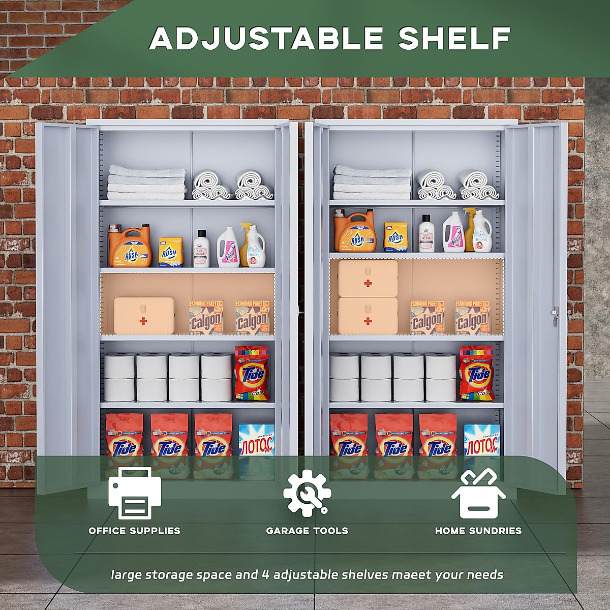 Greenvelly Metal Storage Cabinet with Locking Doors, 72" Dark Grey Lockable Storage Cabinet with Adjustable Shelves, Steel Tool Cabinets,Metal File Cabinet for Home Office, Garage (36" x 18")