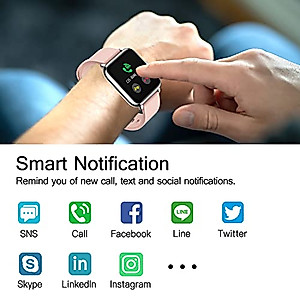 Popglory Smart Watch, Smartwatch with Blood Pressure, Blood Oxygen Monitor, Fitness Tracker with Heart Rate Monitor, Full Touch Fitness Watch for Android & iOS for Men Women