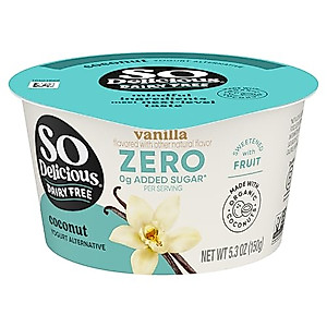 So Delicious Dairy Free Coconut Milk Yogurt Alternative, 0g Added Sugar Vanilla, Vegan, Gluten Free, Non-GMO, Creamy Plant Based Vanilla Yogurt Alternative, 5.3 Oz Container