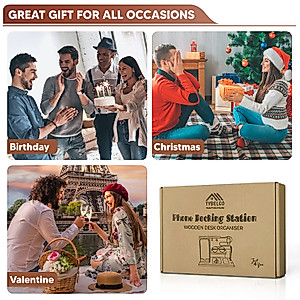 Wood Phone Docking Station Gifts for Men Him Husband Dad Boyfriend - Stylish Nightstand Organizer for Men Wooden Bedside Watch Stand Wallet Desk Organizer (Brown)